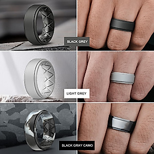 Egnaro Silicone Wedding Wedding Band Men, Silicone Rings for Men, 7 Rings Step Edge Rubber Wedding Bands Comfort for Workout, 8mm Wide-2mm Thick,Black、white，Green，Gray Size 10