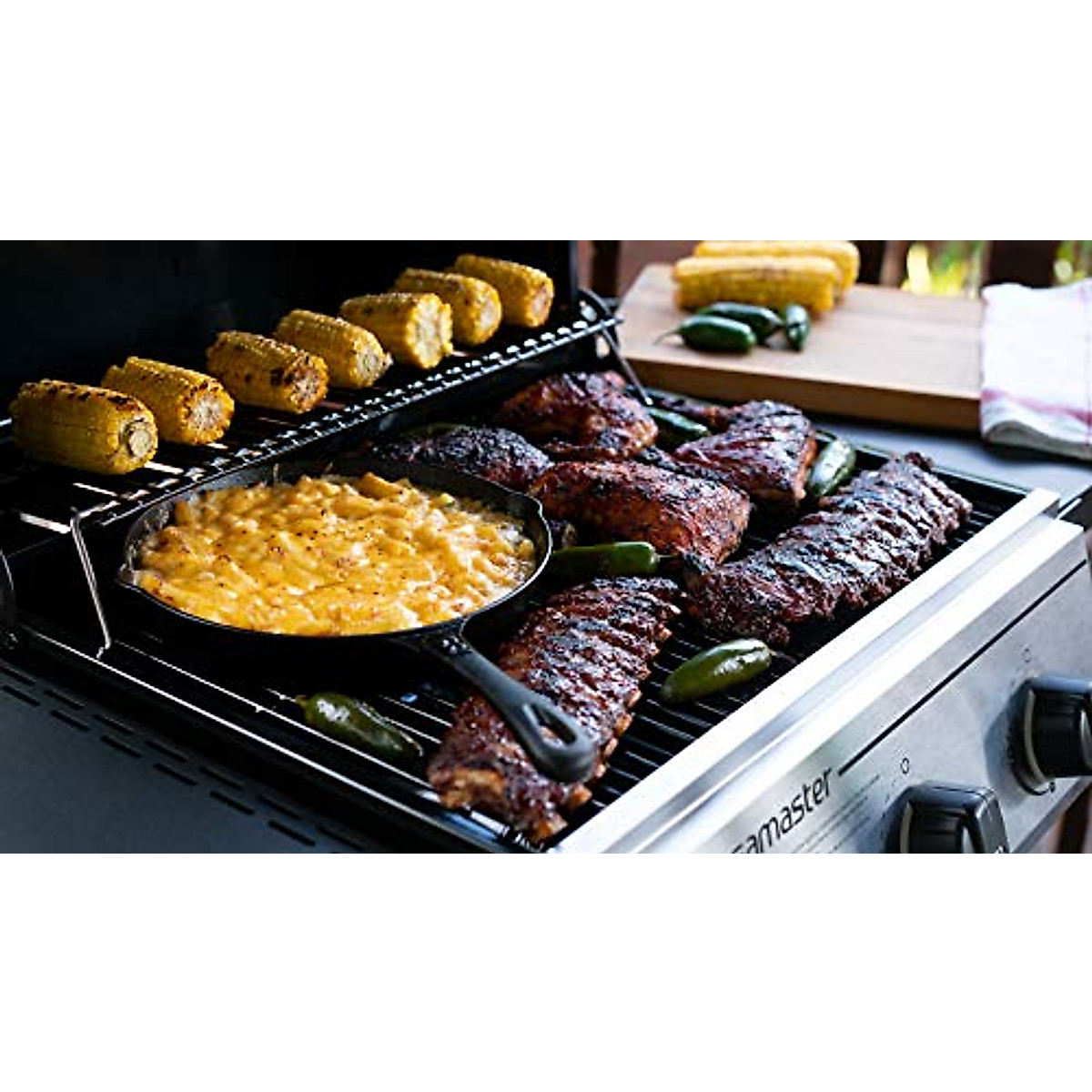 Megamaster 3-Burner Propane Gas Grill with 2 Foldable Side Tables, 30000 BTUs, Perfect for Camping, Outdoor Cooking, Patio and Garden Barbecue Grill, Silver and Black, 720-0988EA