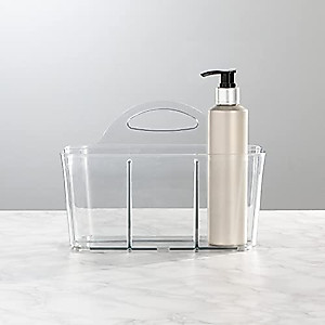 mDesign Small Plastic Shower/Bath Storage Organizer Caddy Tote with Handle for Dorm, Shelf, Cabinet - Hold Soap, Shampoo, Conditioner, Combs, Brushes, Lumiere Collection, 2 Pack, Clear