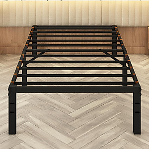 14 Inch Metal Twin Bed Frame Mattress Foundation,Tall Platform Bedframes with Storage,No Box Spring Needed, Durable Twin Size Suitable for Bedroom-Black