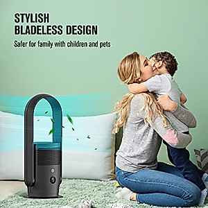 ULTTY Bladeless Tower Fan and Air Purifier in one, 90° Oscillating Bladeless Fan with Remote, Touch, 8H Timer, Floor Fans for Bedroom Whole Room Home Office R021, Black