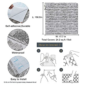 Timeet Grey Brick Wallpaper Peel and Stick Wallpaper 17.7" x 197" Self-Adhesive Film Brick Contact Paper 3D Textured Brick Wallpaper Removable Wallpaper for Room Wall Decoration