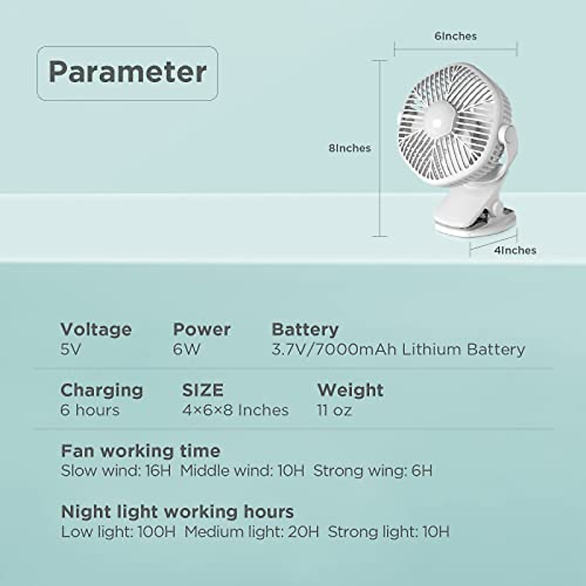 Camping Fan with LED Light - Battery Operated Fan Rechargeable Tent Personal Mini Fan with Hanging Hook, Portable Clip On Fan, Ceiling Fan for Travel Tent Golf Cart RV Stroller Bed (White)