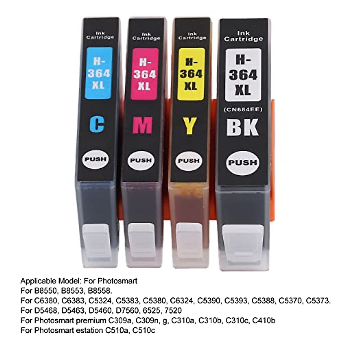 Hilitand Ink Cartridge Large Capacity Inkjet Cartridge Clear Fadeless Print Printer Cartridge for School, Office, Trading Firms (BK C M Y 4 Colors)