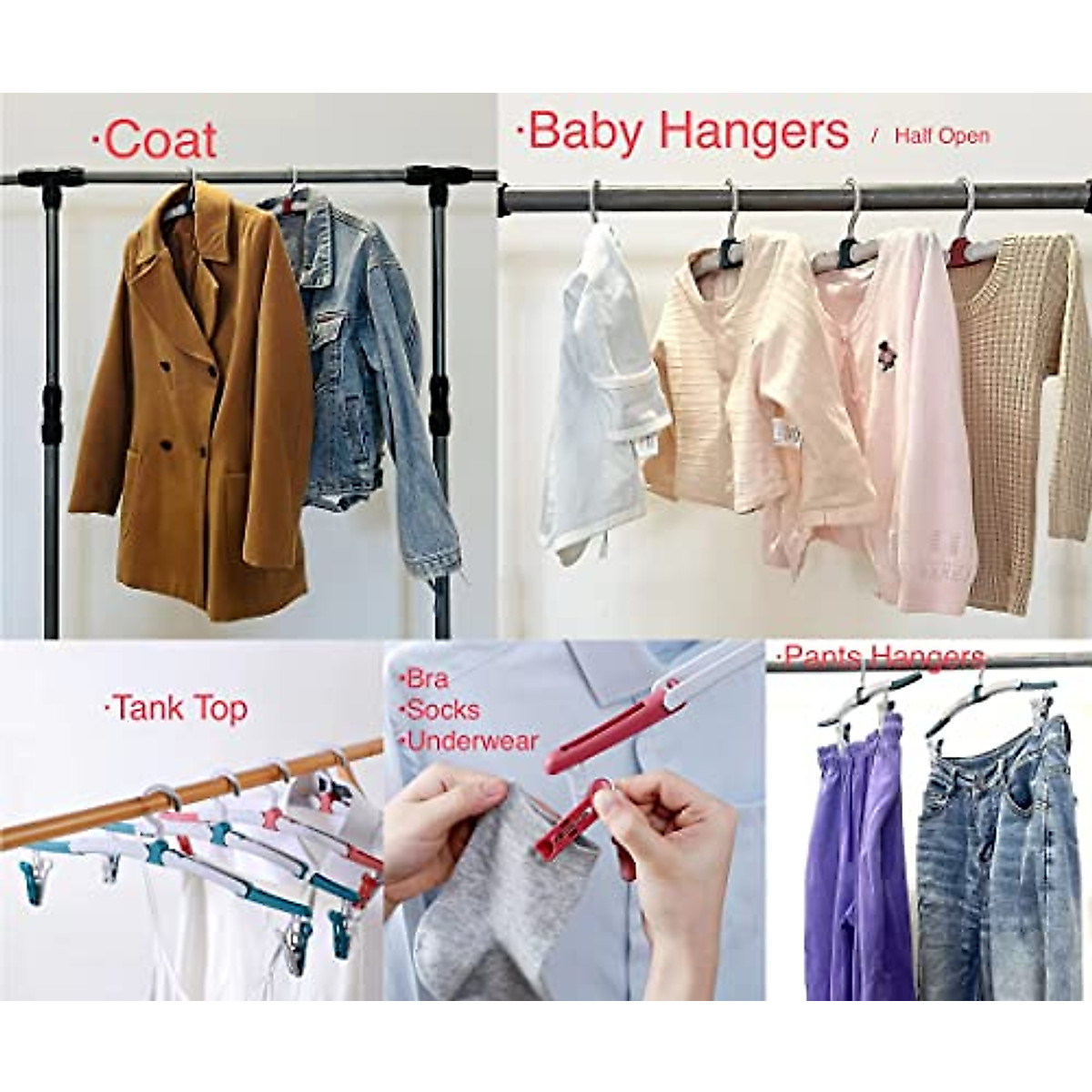12 PCS Foldable Travel Hangers|Baby Hangers with Clips|Pants Hangers|Space Saving|rv Accessories|Camping