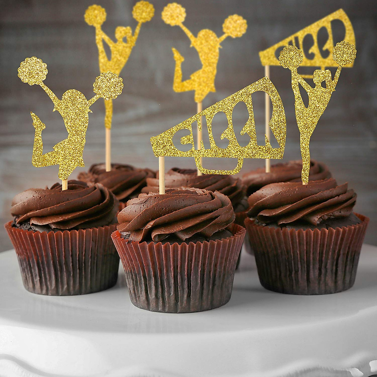 36 Pieces Cheerleader Cupcake Toppers Glitter Cheerleading Gymnastics Cupcake Picks Cheer Team Cake Decorations Gymnast Girl Toothpicks Cake Decor for Girls Birthday Party Favors Supplies