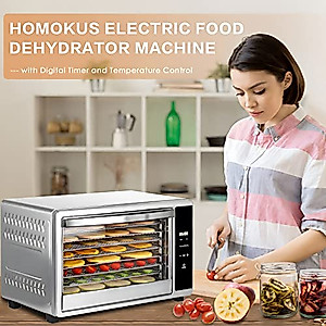HOMOKUS Food Dehydrator 9 Stainless Steel Trays, Large Food Dehydrator Machine Usable Area up to 13.4ft², 650W Digital Touch Control Food Dryer Dehydrator with 24hrs Timer & up to 176℉ Temperature, Fruit Dehydrators for Food and Jerky, Dog Treats, Meat, V