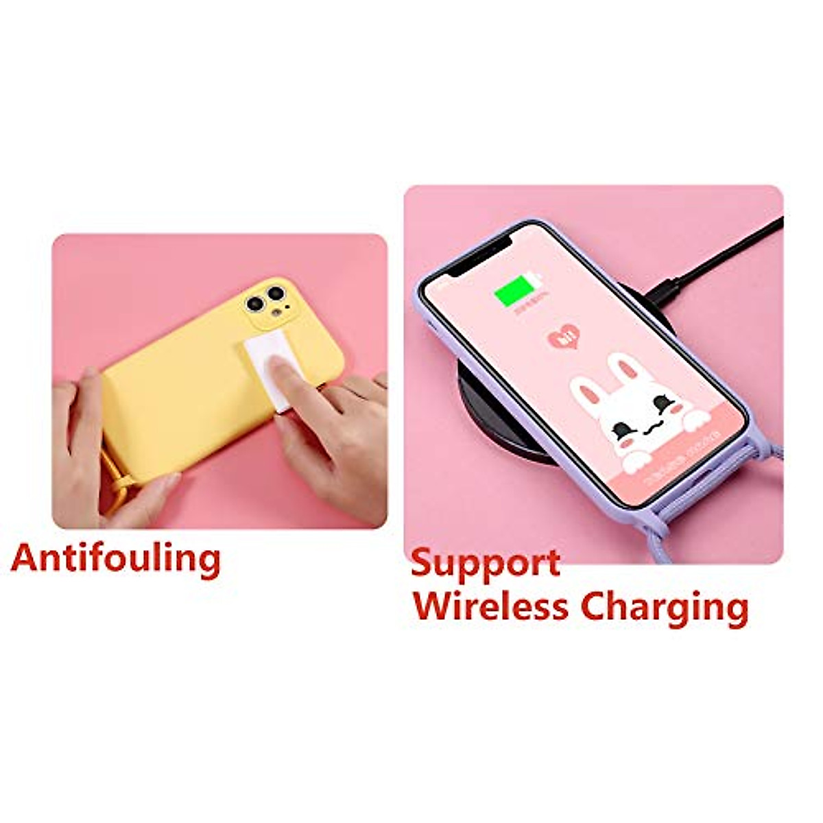 UnnFiko Silicone iPhone Case with Phone Lanyard, Long Crossbody Strap, Universal Lanyard Neck Strap Protective Case Cover (Navy Blue, iPhone 13 Pro)