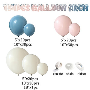 Gender Reveal Decorations,154pcs Pink Blue White Balloon Arch Garland Kit,Dusty Pink Dusty Blue White Sand Balloons For Boho Gender Reveal Oh Baby Shower Bear Birthday Party Decoration