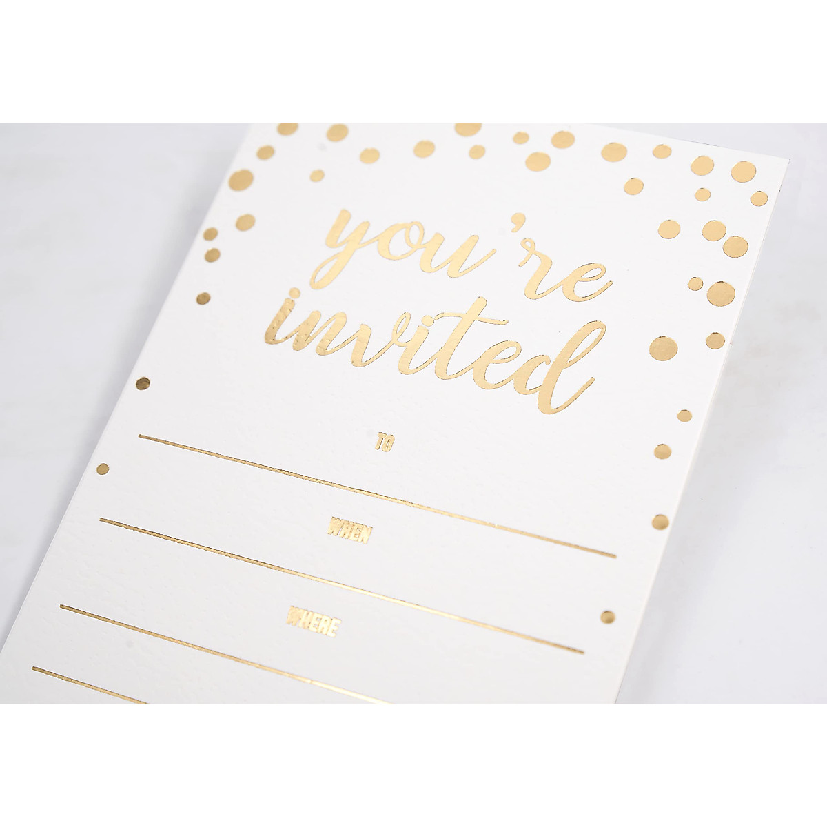50 Pack Invitation Card - Elegant Greeting Cards ‘’You Are Invited’’ In Gold Foil Letters – For Wedding, Bridal Shower, Baby Shower, Birthday Invitations - 52 Kraft Envelopes Included - 4" x 6"