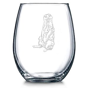 Meerkat Crystal Stemless Wine Glass Etched Funny Wine Glasses, Great Gift for Woman Or Men, Birthday, Retirement And Mother's Day 15oz