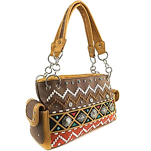 Zelris Colorful Native Tribal Patterns Concho Conceal Carry Handbag Purse (Black)