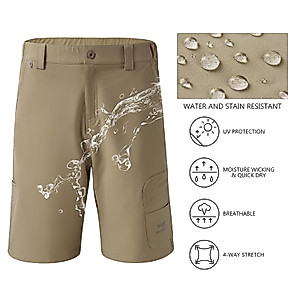 BASSDASH 10.5” Mens Fishing Cargo Shorts Quick Dry UPF 50+ Water Resistant FP01M Khaki
