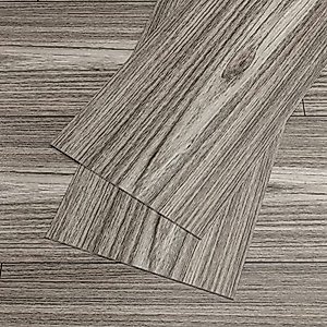 VEELIKE Light Grey Wood Vinyl Plank Flooring Waterproof Wood Grain Peel and Stick Floor Tile 6''x36'' Self Adhesive Grey Laminate Wood Flooring for Bathroom Kitchen Bedroom RV(4-Pack, 6 Sq. Ft.)