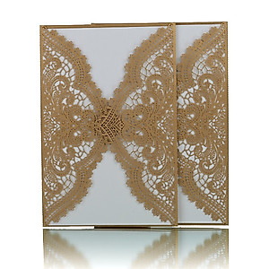 YU FENG 24pcs Vintage Wedding Invitations Cards with Laser Cut lace Flower for Bridal Shower,Engagement,Anniversary or other Event Ideas