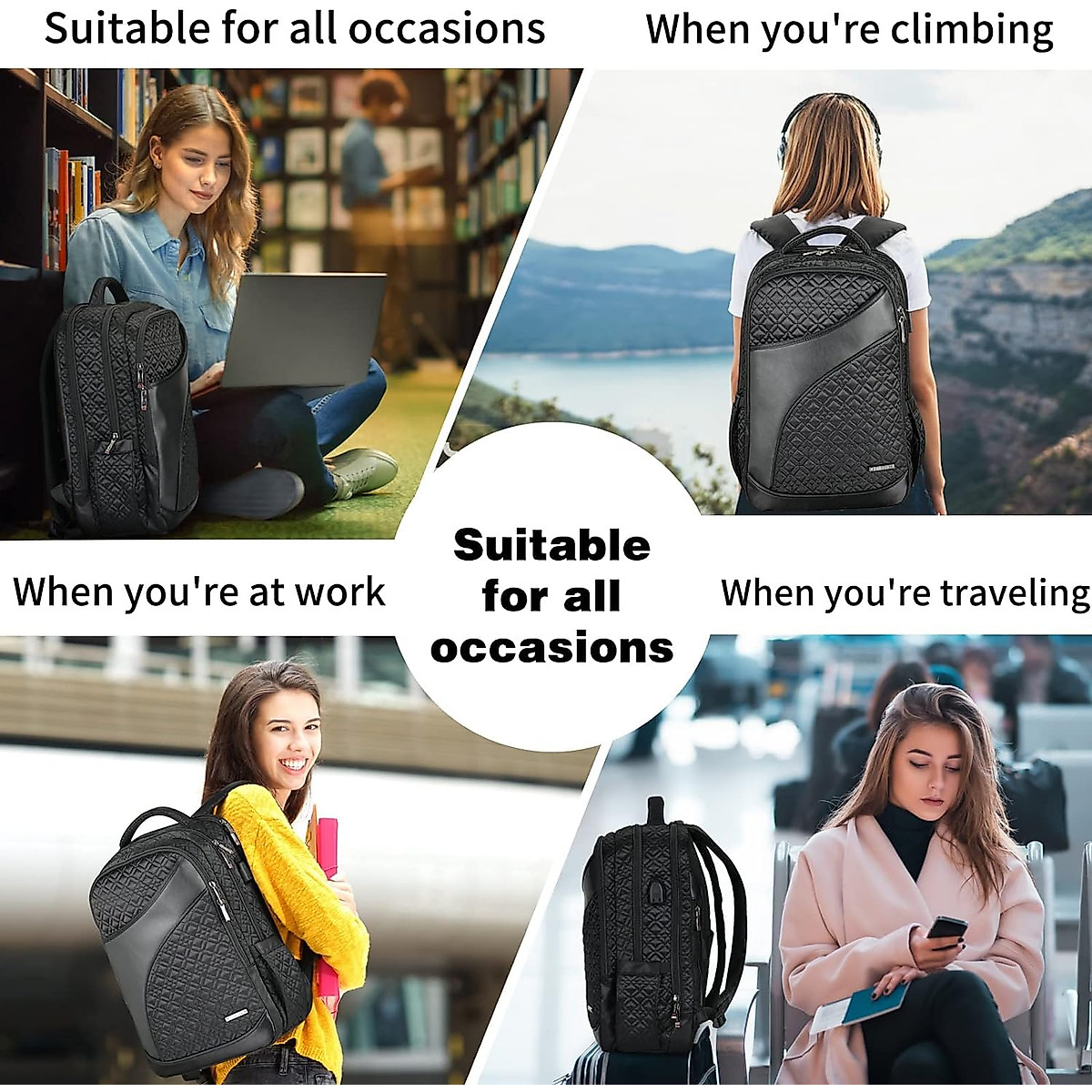 BAGNN 15.6'' Laptop Backpack for Men & Women, Birthday Gifts College Backpack with USB Charging Port, Carry on Backpack for Airplanes