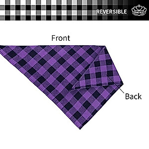 CROWNED BEAUTY Large Dog Bandana for Medium Large Dogs,Purple Black Buffalo Plaid Adjustable Reversible Triangle Cutton Scarves DB19-L
