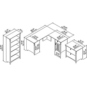 Bush Furniture Salinas 60W L Shaped Desk with Lateral File Cabinet and 5 Shelf Bookcase in Vintage Black