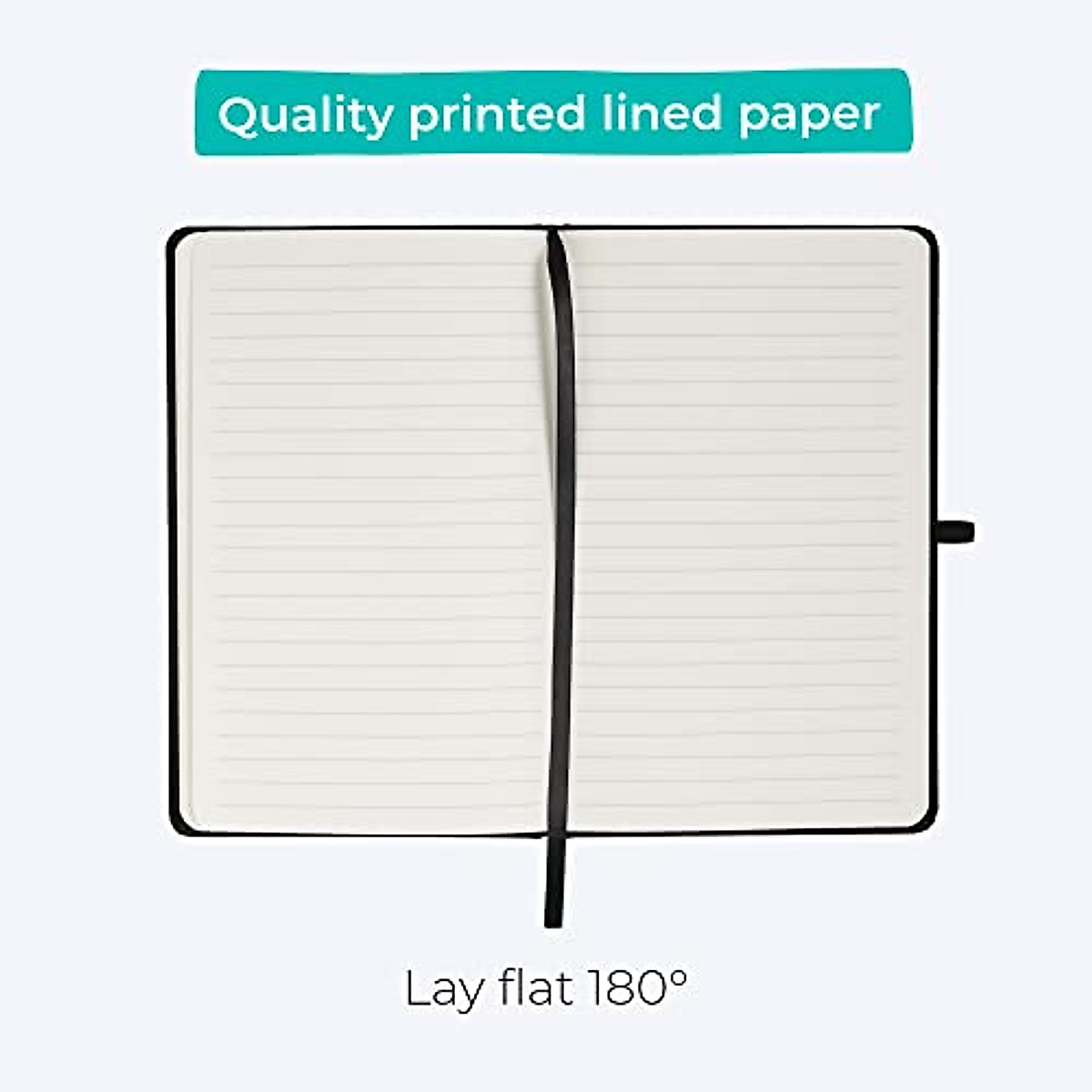 WallDeca Classic Lined Notebook Journal | Hard Cover, 240 Pages, Ruled 8.25 x 5 inches, Ivory 80 GSM Paper | School, Business, College, Notes, Journaling (2-Pack: Black)