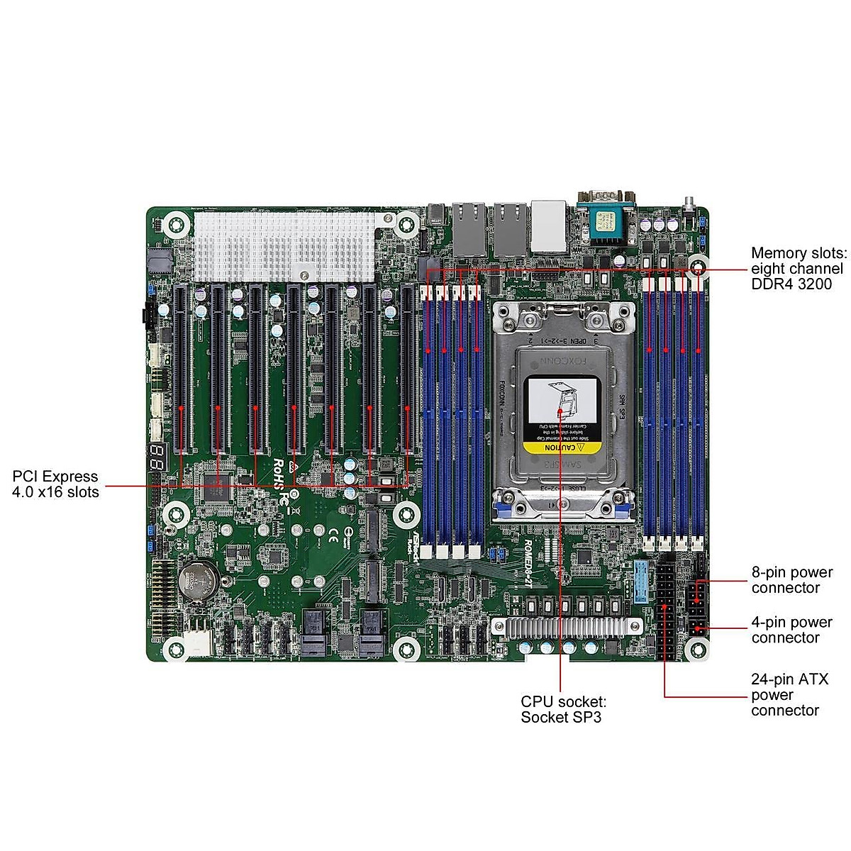 ASRock Rack ROMED8-2T Single Socket SP3 LGA 4094/ DDR4/ SATA3&USB3.1/ V&2GbE/ ATX Motherboard
