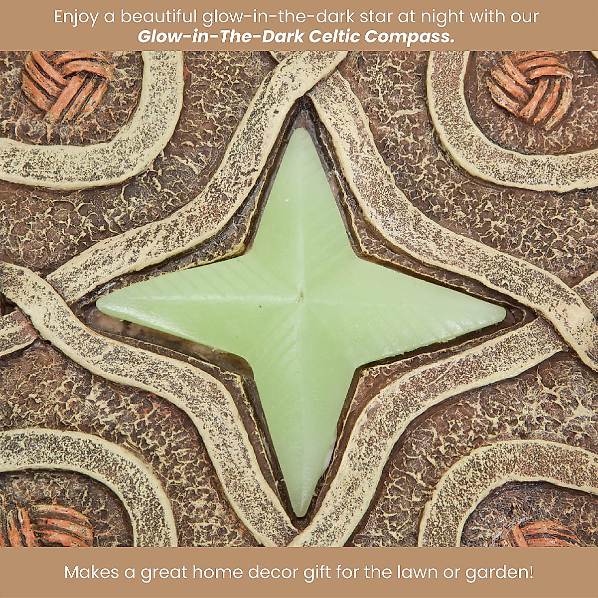 Bits and Pieces - 10” Glow-In-The-Dark Celtic Compass Decorative Stone - Yard Decoration – Beautiful Lawn/Garden Stone