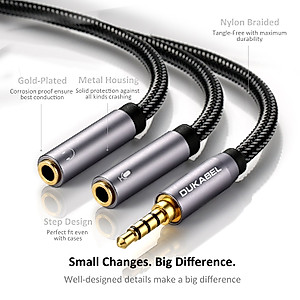 DUKABEL Headsets Splitter Adapter, 3.5mm Jack Separate Headphone & Mic Plug Adapter 3.5mm Combo Audio Adapter Cable for PS4 Gaming Headset PC Xbox One Laptop -