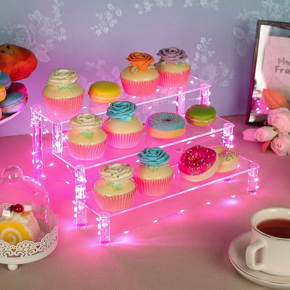 YestBuy 3 Tier Shelf Cupcake Stand (Pink) + 5 Tier Premium Cupcake Holder(Colorful)