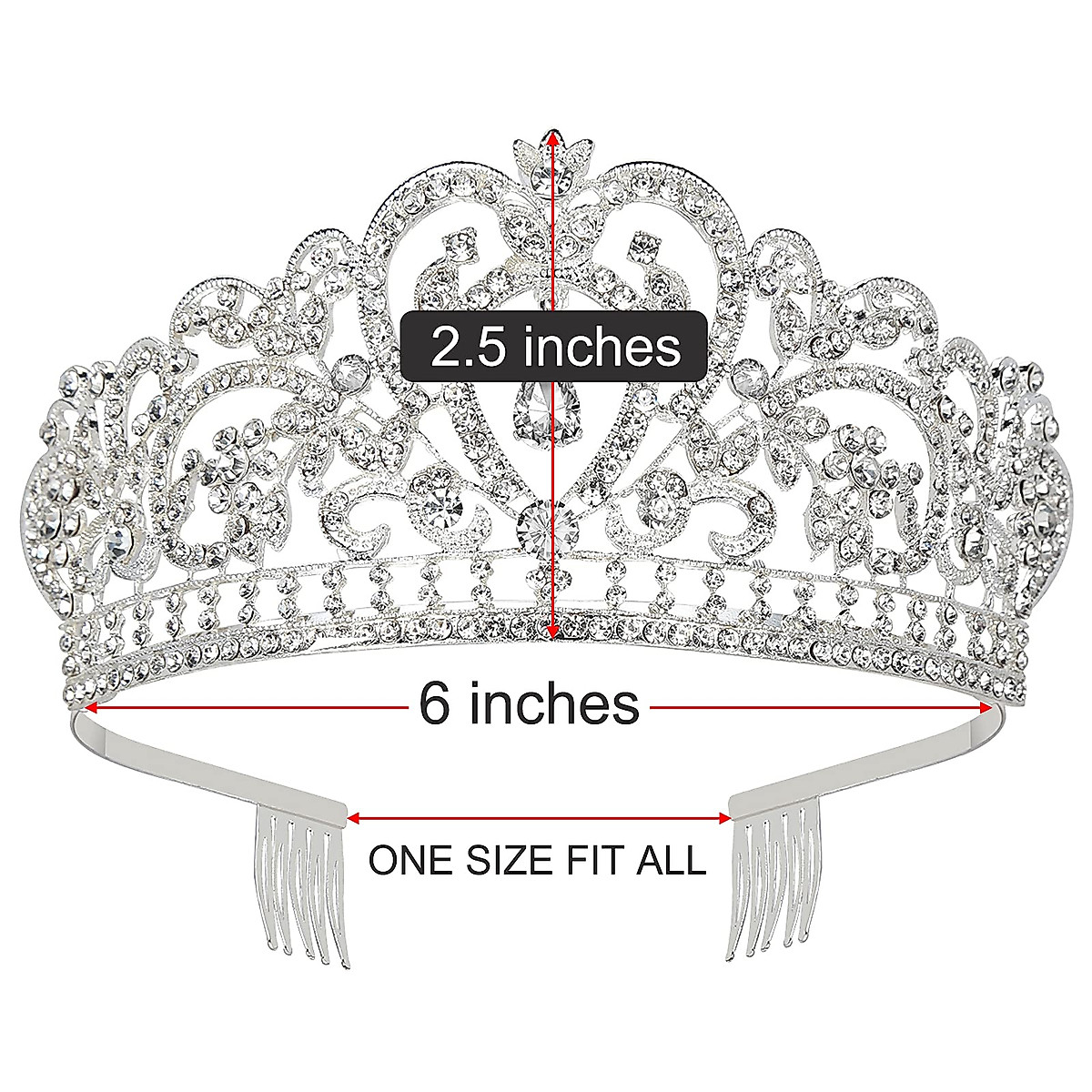 Makone Silver Crystal Crowns and Tiaras with Comb for Girls or Women Queen Crown Princess Hair Accessories Christmas Birthday Halloween Party Wedding Tiaras Valentines Gifts(Style-6)