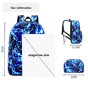 mezhsa Boy School Backpack Elementary Middle Lightning Bookbag Laptop Teenager Waterproof Lightweight 17 Inches (Blue)