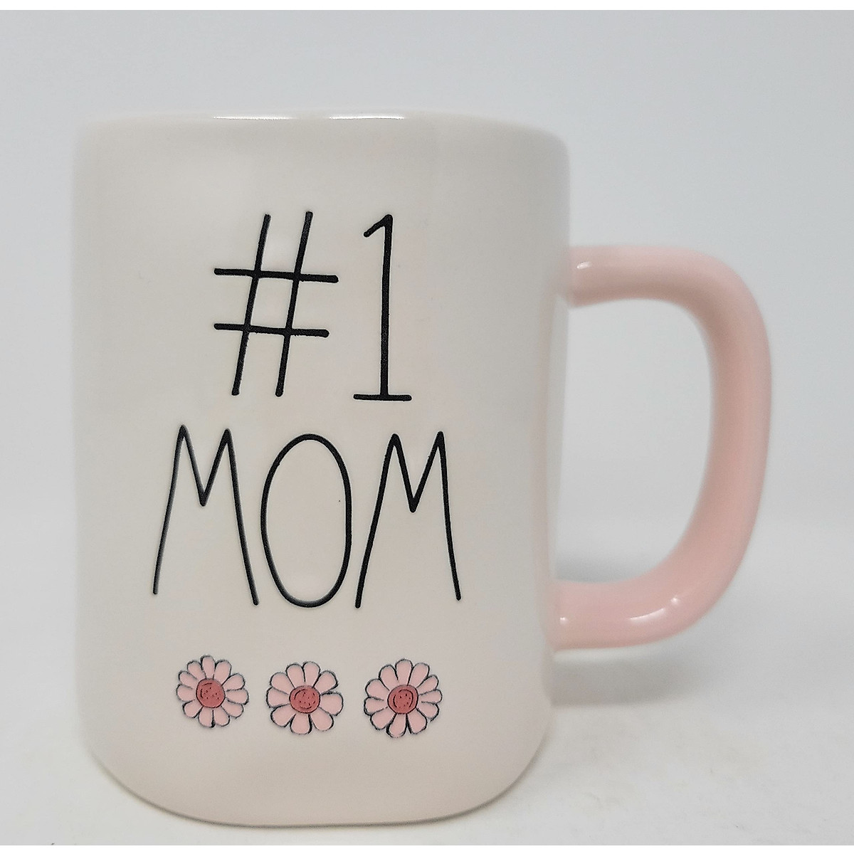 Rae Dunn #1 MOM Mug, With Pink Flowers and Handle, LL Coffee, Tea, Latte, Hot Drinks, Ceramic By Magenta, Mother's Day Birthday Holiday Gift, Gifts