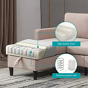 BALUS Sectional Sofa Bed, 85" W Linen Sleeper Couch with Storage Ottoman, Convertible Sleeper Sofa, Couches for Living Room, Chaise Lounge Indoor, Easy Assembly, Beige