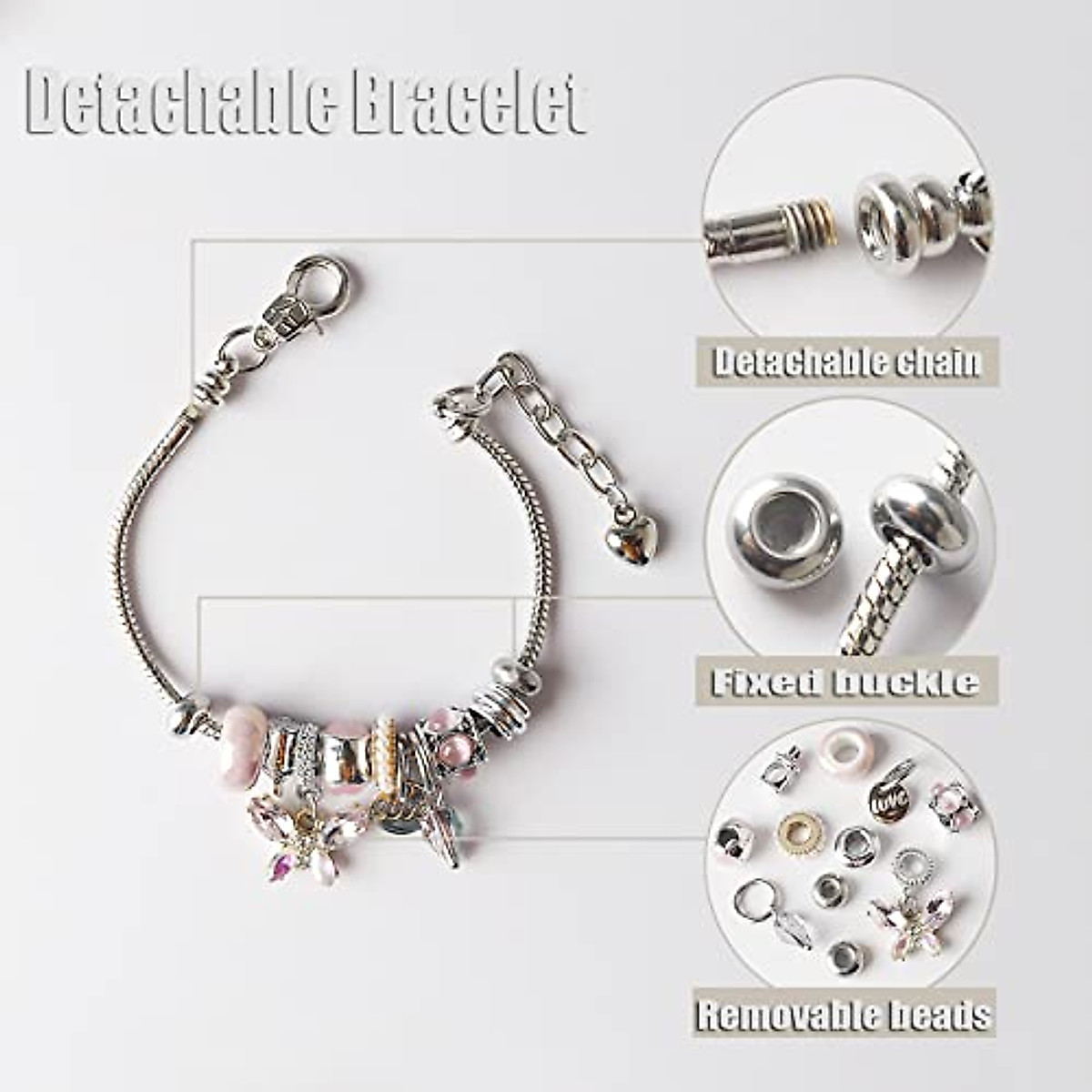 DS Charm Bracelets for girls,exquisite cute cartoon friendship bracelets Stainless Steel Bangle with birthday Gift box, Adjustable girls jewelry Suitable for holiday gifts (Pink Butterfly)