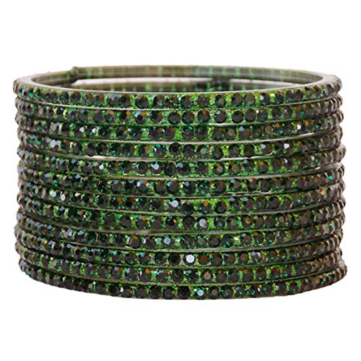 JD'Z COLLECTION Indian Bangles For Women Bollywood Glass Bangles Bridal Ethnic Jewelry Set Costume Matching Wedding Designer CZ Stone Jewellery Bangle Bracelets Set Of 12 (Dark Green, 2.4)