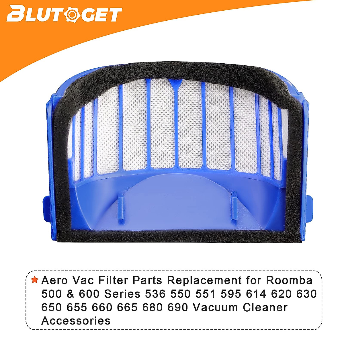 10 Pack Aero Vac Filter by Blutoget - Compatible for iRobot Roomba 500 & 600 Series 536 550 551 595 614 620 630 645 650 655 660 665 670 675 677 680 685 690 Vacuum Cleaner Accessories,with a brush