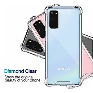 KIOMY Diamond Clear Case for Samsung Galaxy S20 5G Hybrid Hard PC Back Panel with Soft TPU Bumper [Military-Grade Drop Protection] Shockproof [Anti Yellow] Slim Fit Transparent Cover for S20 5G