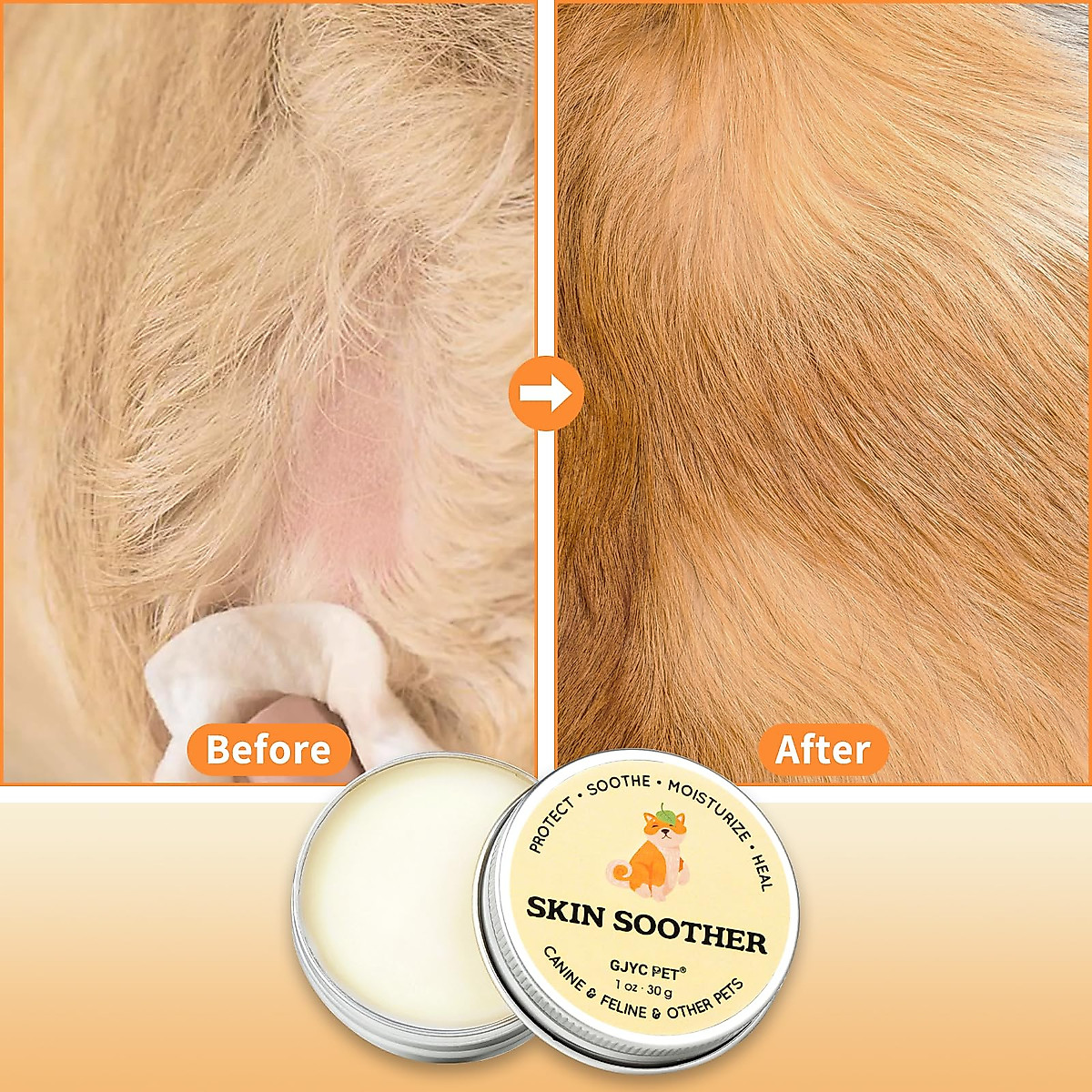 GJYC PET Rapid Healing & Hair Regrowth Dog Skin Soother - 1 oz. Tin - Quick Skin Repair and Hair Recovery