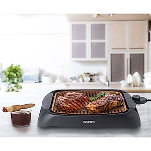 courant smokeless indoor grill, Copper Non-stick Coating Extra Large and Adjustable Temperature Control, Grill BBQ, Table Top Indoor Grill