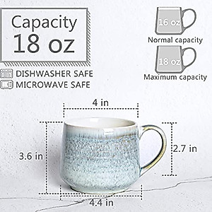 Bosmarlin Large Ceramic Wide Coffee Latte Mug Set of 2, 18 Oz, Big Stoneware Tea Cup for Office and Home, Dishwasher and Microwave Safe (Willow Green, 2)