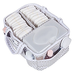 Trend Lab Dove Gray Chevron Storage Caddy Diaper Organizer for Baby Nursery and Changing Table Accessories, 12 in x 6 in x 8 in (Pack of 2)