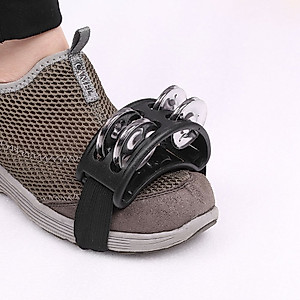 Foot Tambourine Percussion Musical Instrument Foot Drum set with Metal Jingle Bell for Guitar Drum Accessory Instrument (Black)