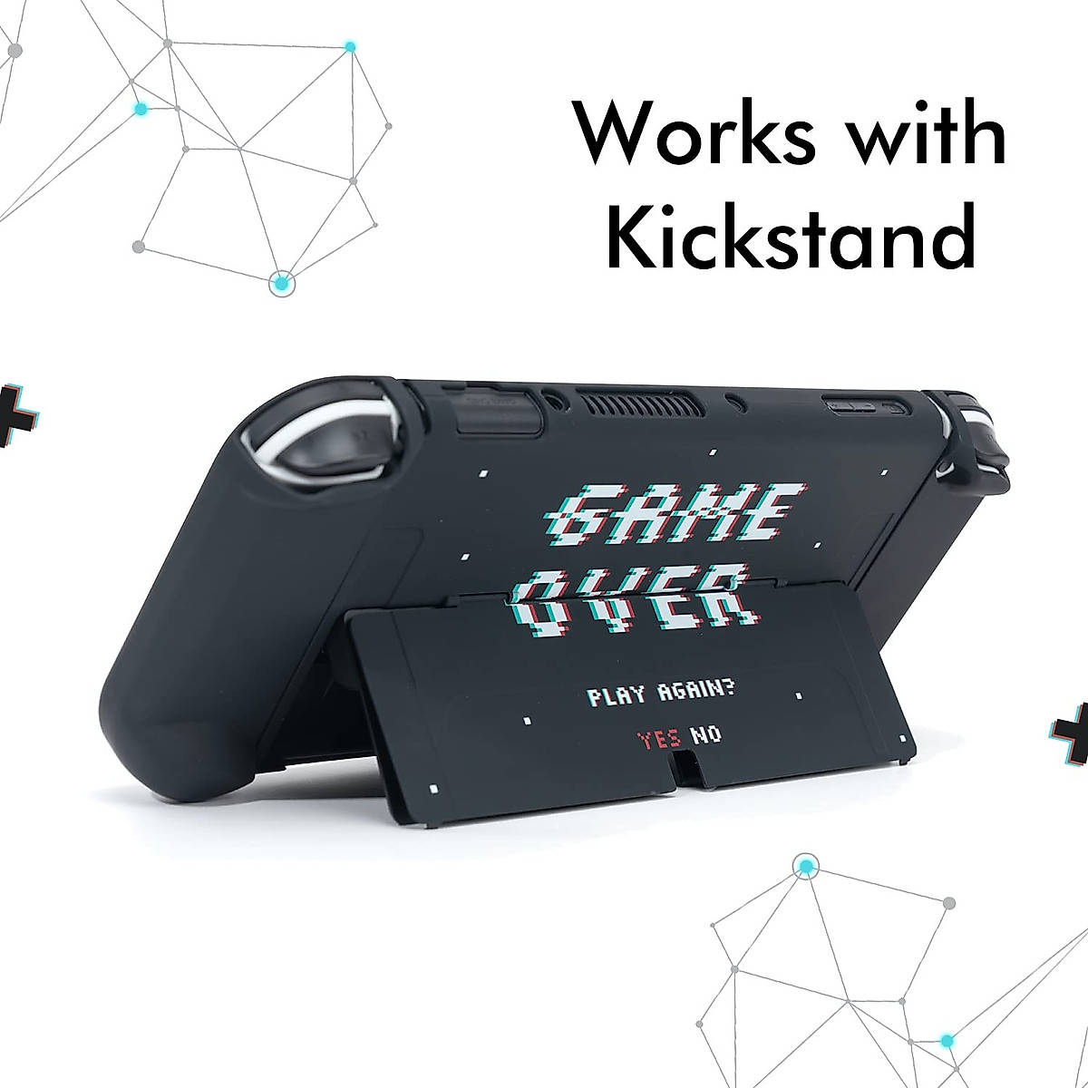 BelugaDesign Game Over Switch Case | Dockable Kickstand Retro Arcade Space Black Hard Protective Cover | Snap on Cover Shell Compatible with Nintendo Switch OLED (Switch OLED, Black)