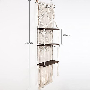 XBELMBER Macrame Wall Hanging Shelf for Decor | Boho Bathroom Shelf - Bohemian Decor for Bedroom, Living Room - 3 Tier Wall Hanging Shelf for Small Plants, Handmade Large Eclectic Boho Home Decor