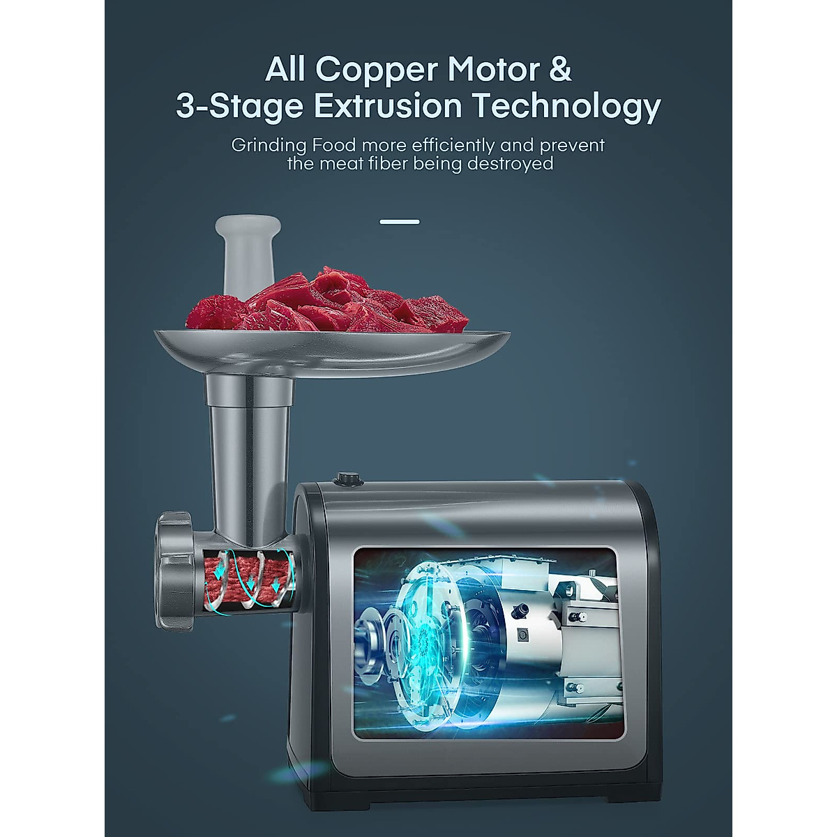 Electric Meat Grinder, Sausage Stuffer with 3 Sausage Tubes, 2 Blades, 3 Plates, 2000W Max, Meat Grinder Heavy Duty for Home Kitchen Use, Stainless Steel (Black)