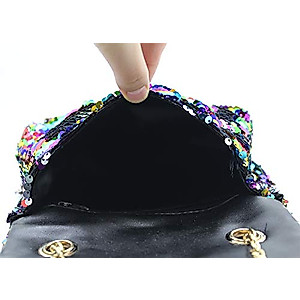 Women Sequin Crossbody Purse Shoulder Bag Rainbow Reversible Pouch with Chains