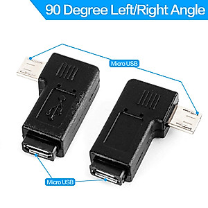 Inovat 1 Pair Right Left Angle Micro USB Male 90 Degree USB Male to Micro Female Plug Adapters