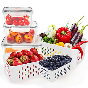 Xiureim 3 Pack Fruit Storage Containers for Fridge with Colanders, 4 in 1 Produce Saver Storage Containers, Airtight Food Storage Containers with Lids for Salad Berry Lettuce Vegetables Meat Keeper