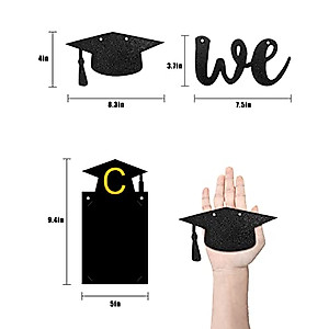 2 PCS 2022 Graduation Photo Banner Black Glittery Congrats Grad We are So Proud of You Garland Graduation Party Decorations Supplies