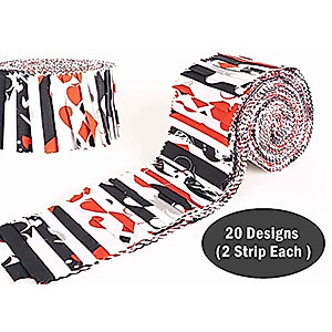 Soimoi 40Pcs Poker Card Print Cotton Precut Fabrics for Quilting Craft Strips 2.5 inches Jelly Roll - White & Black