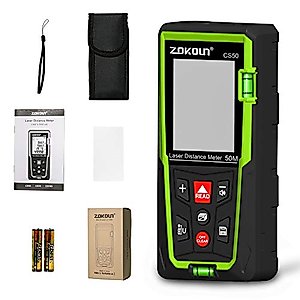 Zokoun Laser Distance Measure 165Ft, Backlit LCD, M/in/Ft with High Accuracy Pythagorean Mode, Measure Distance, Area and Volume, Record Storage 99 Data and Include 2 AAA Battery (CS50)