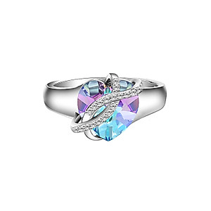 AOBOCO Infinity Heart Ring Sterling Silver Blue Purple Heart Ring with Crystal from Austria, Anniversary Birthday I Love You Jewelry Gifts for Women Wife Girlfriend Daughter Mom Grandma(Size 7)